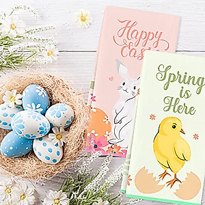 Cheroloven Easter Rabbit Eggs Kitchen Towels, Seasonal Spring Chicken Dish Towels, 2 Pack Easter Hand Towels for Kitchen Bathroom, Cute Spring Home Decor Housewarming Gifts