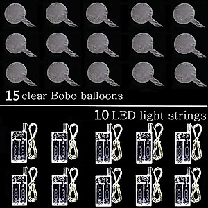 LED Light Up Bobo Baloons 10 Pack,20 Inches Clear Balloons 15 pcs for Helium Tank for Balloons at Home, Glow Bubble Ballons for Christmas Wedding Birthday Halloween Party Decoration