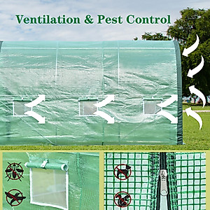 Aoodor 12 x 7 x 7ft. Portable Walk-in Tunnel Greenhouse, Large Heavy Duty Gardening Plant House with 2 Zippered Doors 6 Screen Windows for Backyard, Outdoor - Green