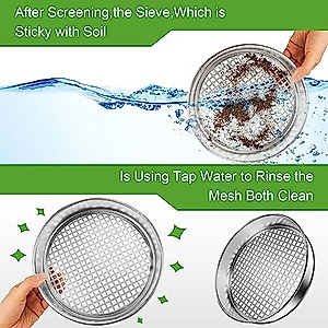 Windyun 3 Pcs Rock Garden Sieve Soil Dirt Sifter Sand Soil Sieve Compost Sifter Screen Sifting Screen Pan Metal Dirt Strainer with Shovel Tools for Gardening Bonsai Beach Gravel, 3 Sieve Mesh