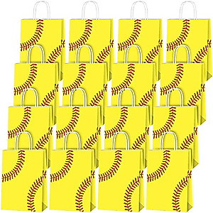 durony 16 Pieces Softball Gift Bag Softball Print Paper Bags Goodie Favor Bags for Softball Party Decorations Supplies