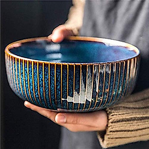 Salad Bowl 66 Oz, 8" Large Soup Bowls, Porcelain Round Serving Bowl Blue Decorative Bowl for Salad, Chip, Cereal, Fruits and Pasta (1pc)