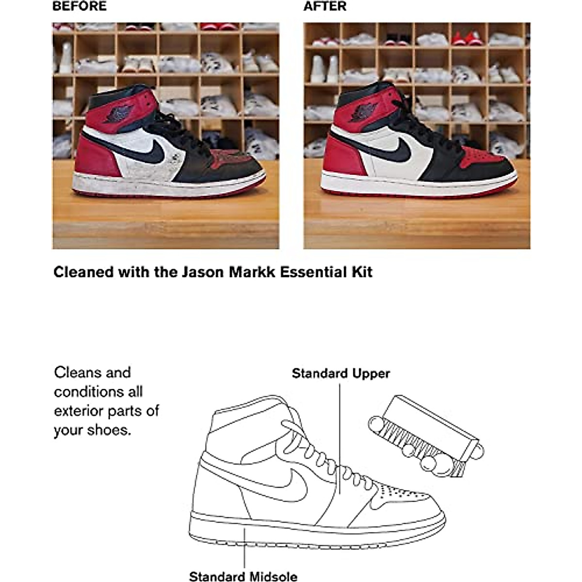 Jason Markk Essential Kit - 4 oz. Premium Shoe Cleaner & Standard Brush - Biodegradable and Free from Harsh Chemicals - Cleans and Conditions up to 100 pairs of Sneakers - Removes Dirt and Stains