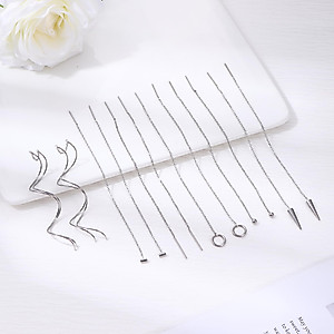 ORAZIO 6 Pairs Stainless Steel Chain Tassel Earrings for Women Lightweight Wave Threader Ball Dangle Drop Minimalist Chain Earrings Set