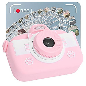 S7 Mini Children Digital Camera,Portable 2.8in HD Camera,Touch Screen Camera Toy,with Simple Buttons,Plastic Shell, Charming Cartoons,3456x2448(Pink)