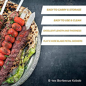 E-tex Flat Barbecue Kabob Skewers,Long Bbq Kabab Skewers,Grey,19 Inc,Set of 6