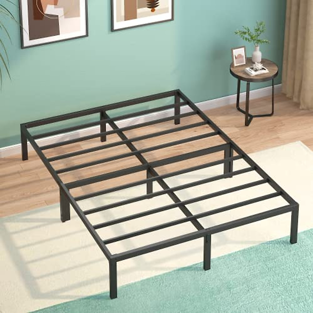 FEMOND Queen Bed Frame, 14 Inch Metal Bed Frame Platform with Storage, Noise Free, Heavy Duty Steel, No Box Spring Needed, Anti-Slip, Easy Assembly (Max Load: 2500lb)