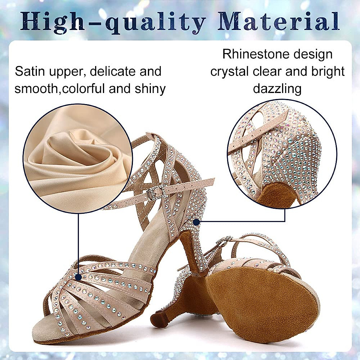 VCIXXVCE Women's Rhinestones Ballroom Dance Shoes Nude Suede Sole 3 Inch Heel Latin Salsa Bachata Performance Dance Heels,7.5 US