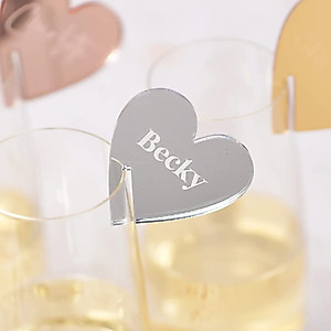 XIAOYUE 20pcs of Blank Wedding Drink Charm,DIY Heart Place Names Wedding Favours,Hearts Acrylic Drink Markers (Rose Gold Mirror)