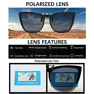 Long Keeper Polarized Clip on Sunglasses Over Prescription Women Men with UV Protection Clip on Cat Eyeglasses