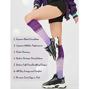 FITRELL 3 Pairs Compression Socks for Women and Men 15-20mmHg-Muscle Circulation Support Socks for Travel, Nurse, Knee High Socks, Pink+Purple+Blue L/XL