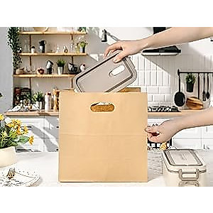 PAICUIKE 50 Pcs 11x6x11 Die Cut Tote Brown Paper Bags with Handle Bulk, Kraft Paper Grocery/Takeout Bags for Restaurant, Bakery, Retail
