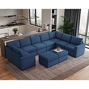 LINSY HOME Oversized Modular Sectional Sofa, Convertible Sectional Sofa Couch with Memory Foam and Storage, Sofa Covers Removable and Changeable, 10 Seat Large Sofa Set, Blue