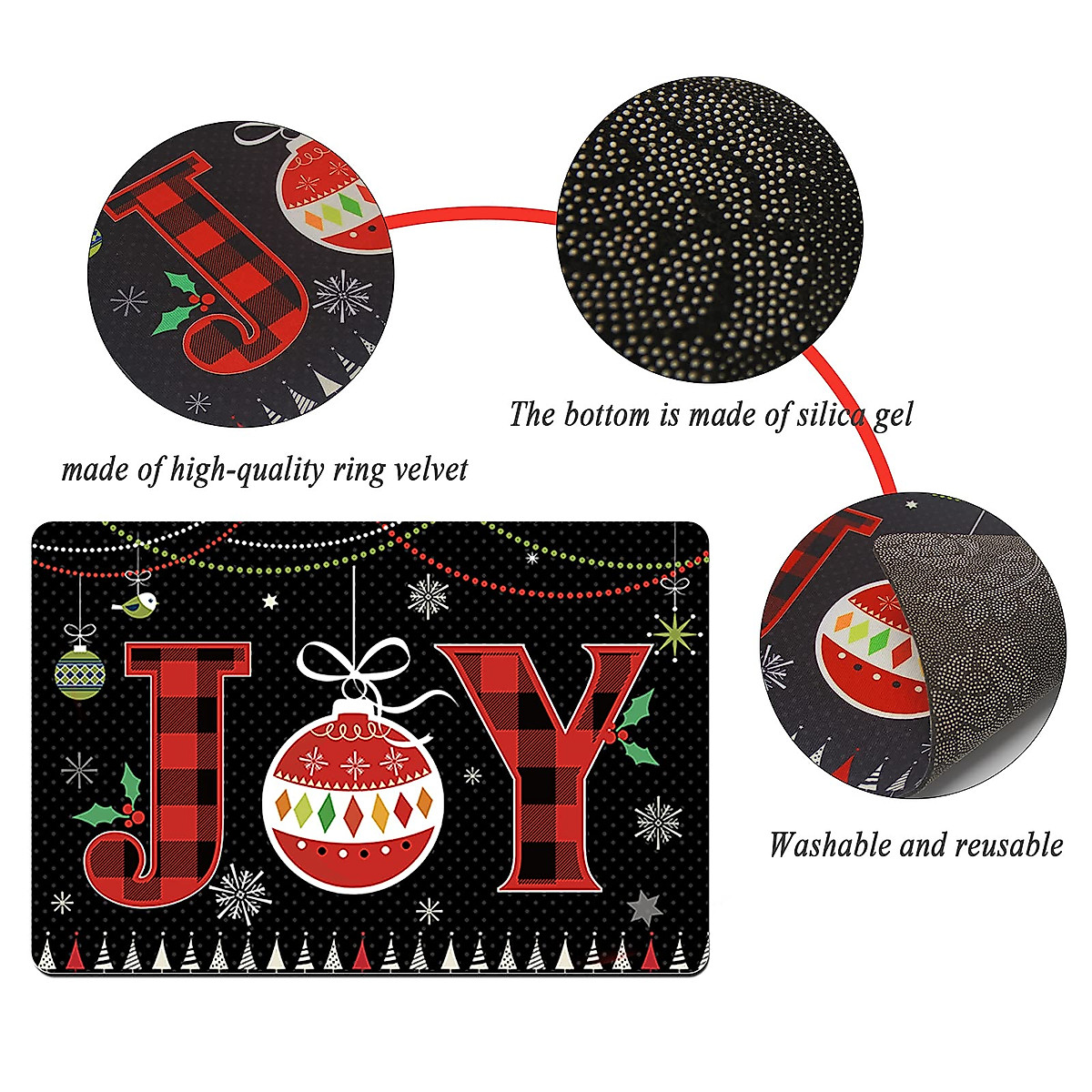 Merry Christmas Doormat Joy Floor Mat Christmas Indoor and Outdoor Carpet Decoration at Home Office Yard Garden Room 23×16 inches(Black Joy)