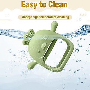 4 Packs Baby Teething Toy Silicone Teething Toys for Babies 0-6 Months Anti Dropping Wrist Hand Teethers Mitten Chick Baby Chew for Sucking Needs