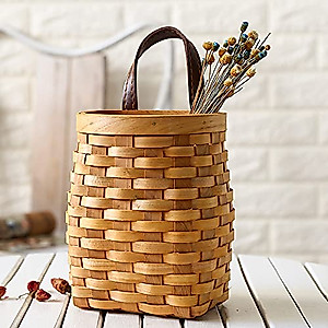 Takefuns Wall Hanging Storage Basket, Natural Bamboo Woven Flower Basket, Wall-mounted Multifunctional Storage Container for Home Decoration (15.5cm)