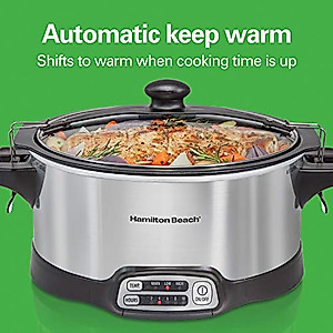 Hamilton Beach 33663 Programmable Slow Cooker Stovetop-Safe Sear & Cook Crock, Travel Lid Lock for Portable Transport, 6 Quart, Silver