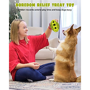 SCHITEC Dog Chew Toy, Interactive Treat Dispenser Puzzle Toys Bully Stick Holder for Medium Large Dogs, Tough Rubber Teething Enrichment Dog Ball