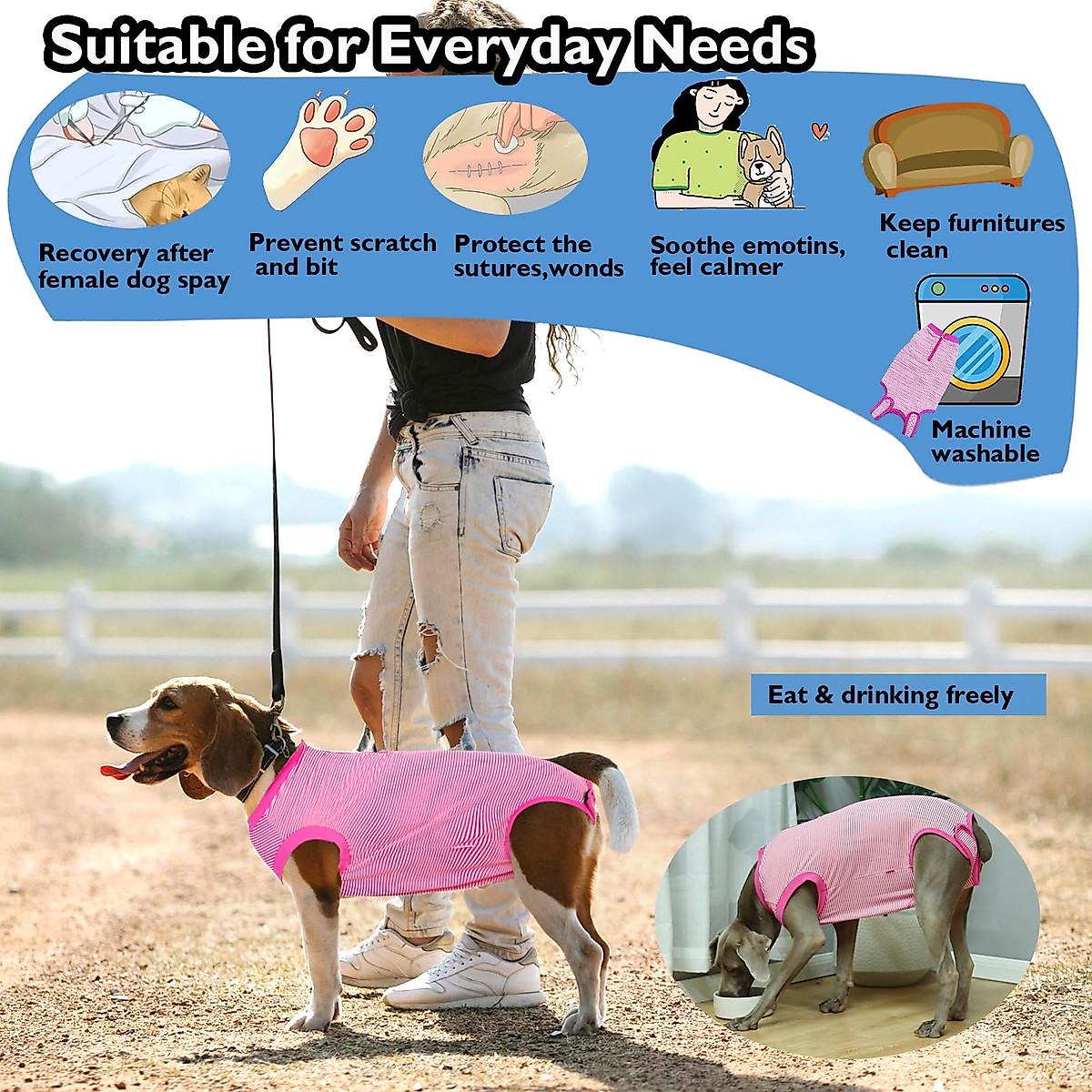 Wabdhally Dog Surgery Recovery Suit,Surgical Suit for Small Female Spay,Soft Combed Cotton,Rose Striped Zipper Onesie XS