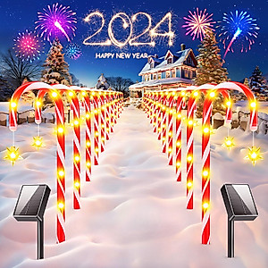 24 Pack Christmas Decorations Outside, Set of 12 KOOPER 19” Solar Candy Cane Christmas Decorations Outdoor Yard with 8 Modes and 144 Bright LED, Waterproof Christmas Candy Cane Lights Outdoor Pathway