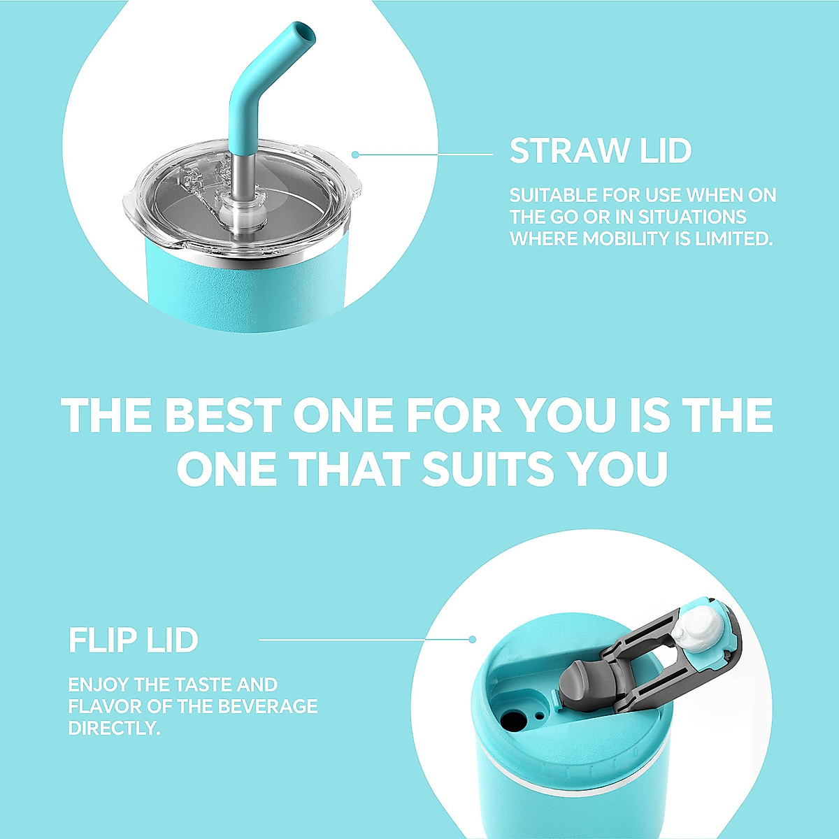 Ideus 14oz Stainless Steel Leak Proof Tumbler, Insulated Coffee Mug with Lid and Straw, Spill Proof Travel Coffee Cup, Double Wall Vacuum Flask for Adult Men and Women, Sky Blue