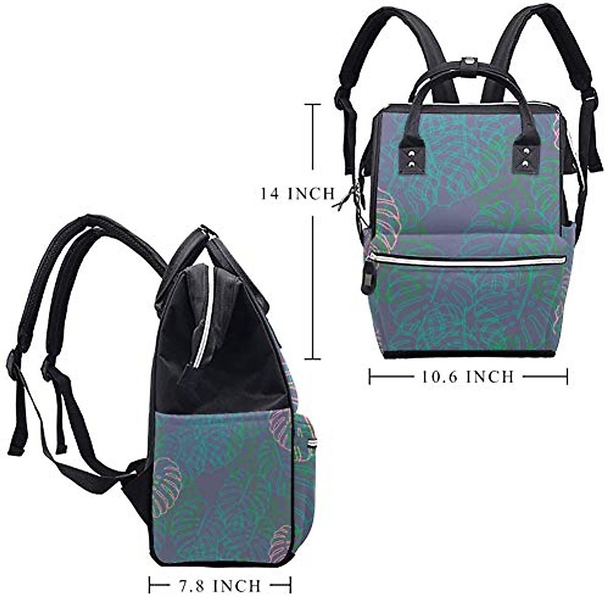 Monstera Print Diaper Tote Bags Mummy Backpack Large Capacity Nappy Bag Nursing Traveling Bag for Baby Care