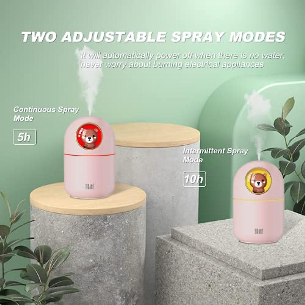 Mini Humidifiers for bedroom,Cool Mist Humidifiers,Small humidifier for Bedroom,Home, Travel Office and Plants.(300ml,pink)