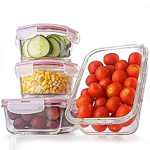 FILTA 4 Pack Glass Food Storage Containers with Lids: Glass Meal Prep Containers For Lunch,Leftover,Dishwasher Safe