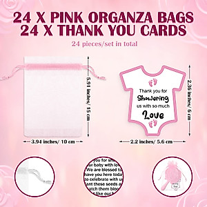 24 Sets Baby Shower Party Favors 24 Pcs Pink Rose Design Handheld Mirrors Thank You Gift Cards and Organza Bags for Guest Gifts Girls Baby Shower Gender Reveal Party Supplies