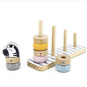 moderngenic Geometric Wooden Animal Stacker, Stacking & Nesting Educational Stacking Tower with Rings and Animals for Toddlers