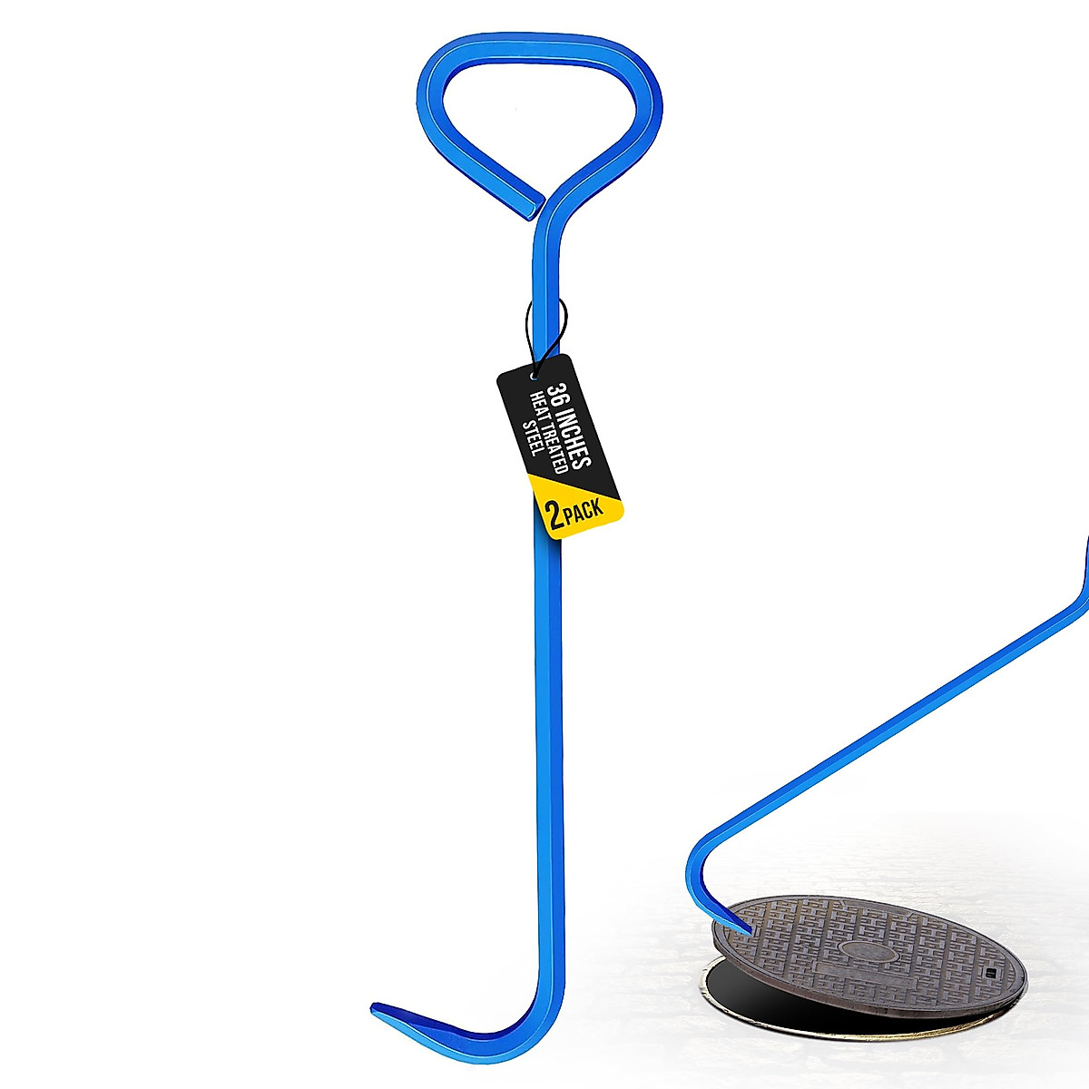 T&T Tools 36-Inch Manhole Hook Tool - Heavy Duty Single Hook for Lifting Manhole Covers, Storm Drains, Septic Tank Risers - Rigid Hex Alloy Steel Tool for Lifting, Pulling, and Removing Covers-2 Pack