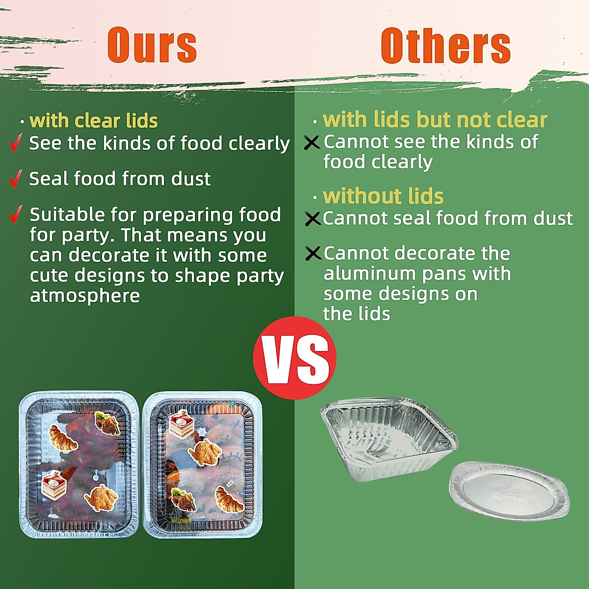 YLT WAX 9x13 Disposable Aluminum Foil Pans With Transparent Lids (10 Pack),Durable Half Size Deep Extra Heavy Duty Disposable Foil Pans For Baking, Cooking, Roasting, Heating or Steam Table