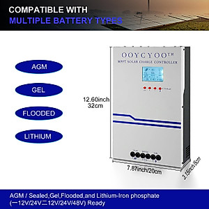 100 Amp MPPT Solar Charge Controller 24V 12V Auto, 100A Solar Panel Regulator Max Input Power 2500W, for AGM Sealed Gel Flooded Lithium Battery