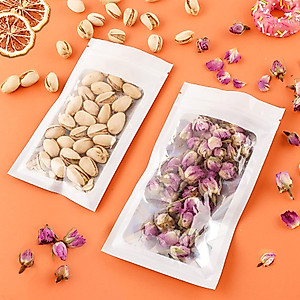 JTIEO 50Pcs Resealable Bags for Food Storage 4x6Inch Holographic Bags with Clear Window Foil Pouch Packaging Bag Self Sealing Bag for Party Favors, Lipgloss, Jewelry, Candy White