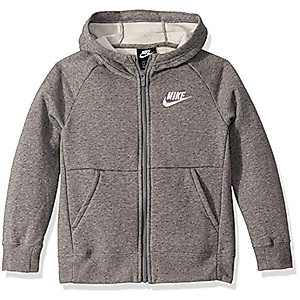 Nike Girl's NSW Full Zip Hoodie, Carbon Heather/White, X-Large