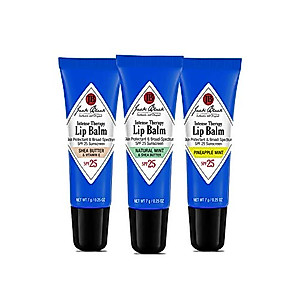 Jack Black Intense Therapy Lip Balm Trio with SPF Sunscreen 25 - Shea Butter & Vitamin E, Natural Mint & Shea Butter, Pineapple Mint - Set of 3 in Tin, 0.25 oz.