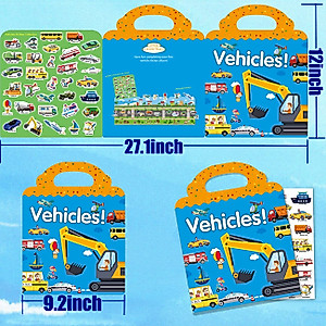 Reusable Sticker Book for Kids, Vehicles Truck Stickers Educational Learning Toys Travel Stickers Activity Books for Toddler Girls Boys Age 3+ Birthday Gifts