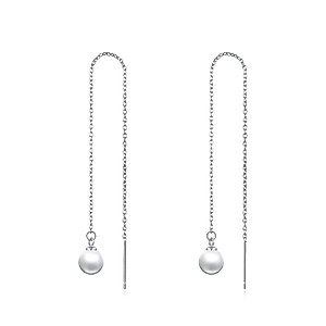 Pearl Threader Earrings Gifts Sterling Silver Long Piercing Pearl Tassel Drop Dangle Ear Line Eardrop Earrings Jewelry for Women Teen