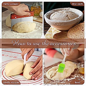 Yaomiao 13 Pcs Banneton Bread Proofing Basket Set, Bread Proofing Basket Rattan with Liner, Sourdough Bread Making Kits for Starter Professional Baker Gift (Round, Oval,9 Inch, 10 Inch)