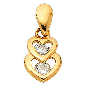 14k REAL Yellow Gold CZ Interlocking Hearts Charm Pendant