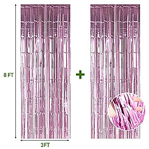 Twinkle Star Photo Booth Backdrop Foil Curtain Tinsel Backdrop Environmental Background for Birthday Party, Wedding, Graduation, Christmas Decorations (2 Pack, Pink)