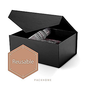 PACKHOME Gift Box 9x6.5x3.8 Inches, Groomsman Box, Rectangle Collapsible Box with Magnetic Lid for Gift Packaging (Matte Black, Grain Texture)