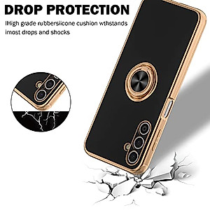 Jasmeas Case Compatible with Samsung Galaxy A14 5G with 2 Screen Protector, with Ring Holder Plating Rose Gold Edge 360° Kickstand Cover Slim Soft Flexible TPU Protective Phone Cases for Women-Black