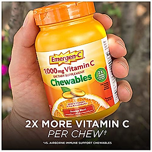 Emergen-C Chewable Vitamin C 1000mg, With B Vitamins And Antioxidants Tablet (40 Count, Orange Blast Flavor), Dietary Supplement