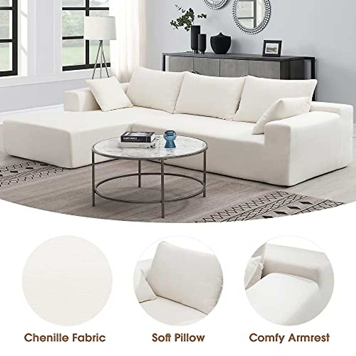 Oversized Modular Sectional Sofa with Reversible Chaise & Thick Cushion, Modern Chenille Upholstered L Shaped Cloud Couch, Comfy Deep Seat Corner Sofa&Couch Sofabed for Living Room Furniture Set