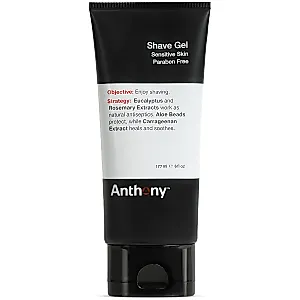 Anthony Shave Gel for Sensitive Skin – Non-Foaming, Soothing Shaving Cream for Men and Women. With Aloe Vera Beads, Eucalyptus, Rosemary and Carrageenan Extract - 6 Fl Oz