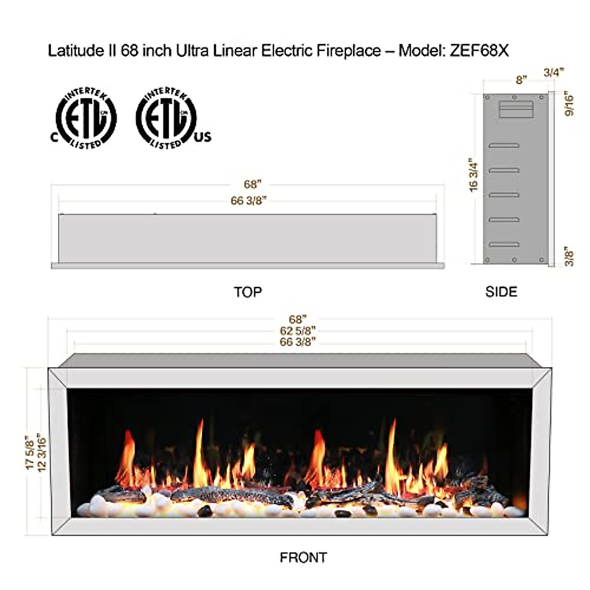 Litedeer Homes Gloria II 68 inch Smart Control Electric Fireplace Insert with WiFi Enable, ZEF68XS Silver White Fireplace 68