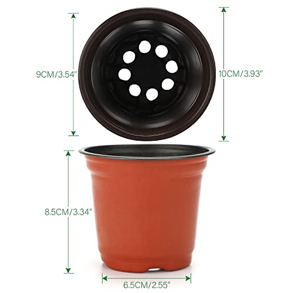 KINGLAKE GARDEN 4 Inch 120 Pcs Plastic Plants Nursery Pots,Gardening Seed Starting Pots,Seedling Flower Plant Container for Seedlings, Succulents, Transplanting,Indoor Outdoor Plant(Brown)