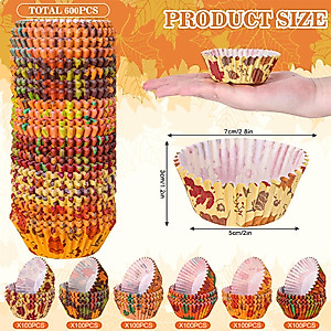 Whaline 600Pcs Fall Thanksgiving Cupcake Liners Maple Leaf Pumpkin Acorn Baking Cups Autumn Muffin Baking Liners for Birthday Party Fall Themed Party Supply Decor