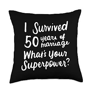 50 Years of Marriage Superpower Golden Wedding Anniversary Throw Pillow
